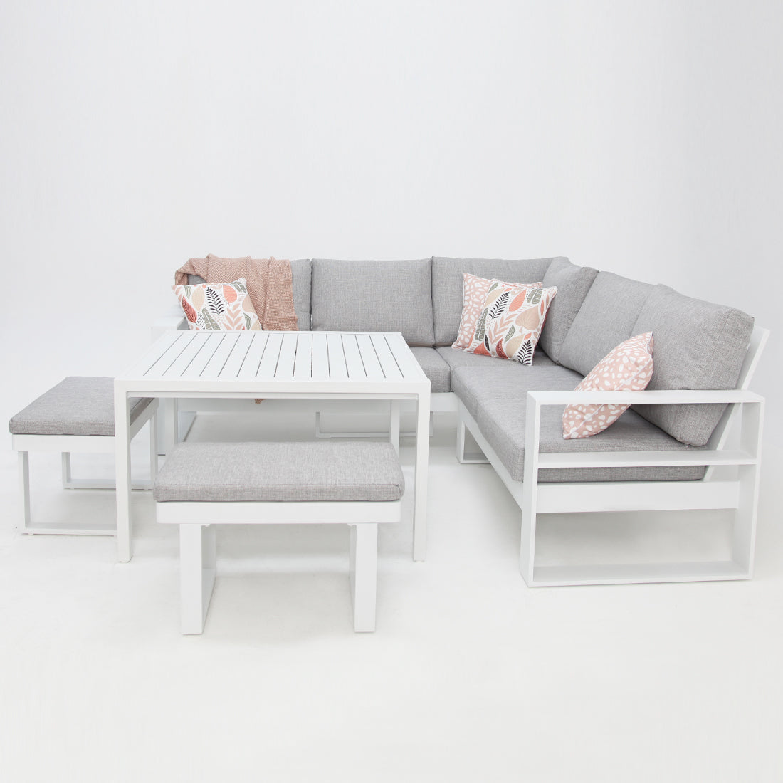 Hayman Corner Lounge Setting with Footstools - White